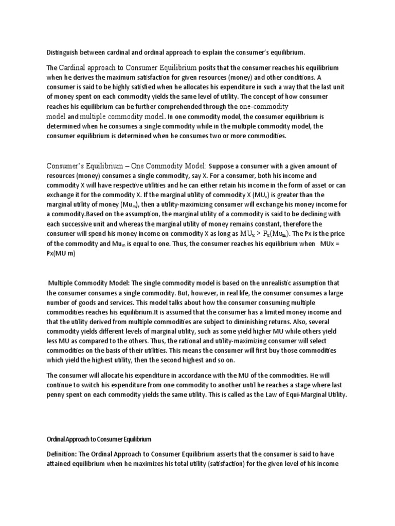 Distinguish Between Cardinal and Ordinal Approach To Explain The ...