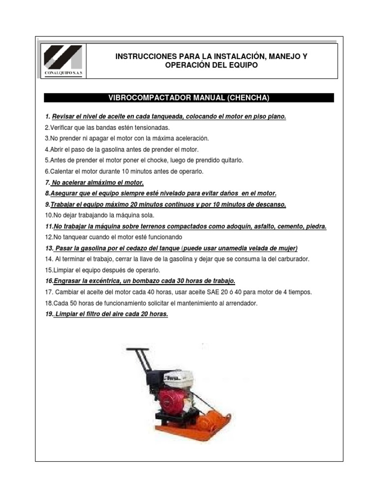 Guía de Uso para Vibrocompactador Rana | PDF | Tecnología