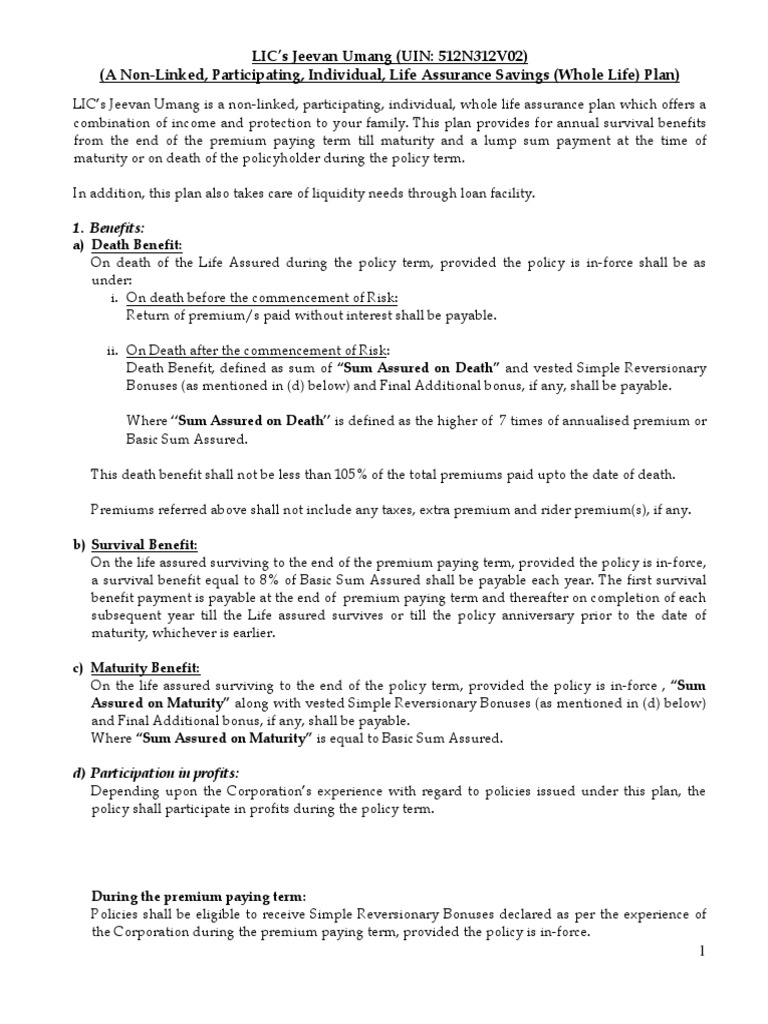 LIC Jeevan Umang Plan Overview | PDF | Insurance | Life Insurance