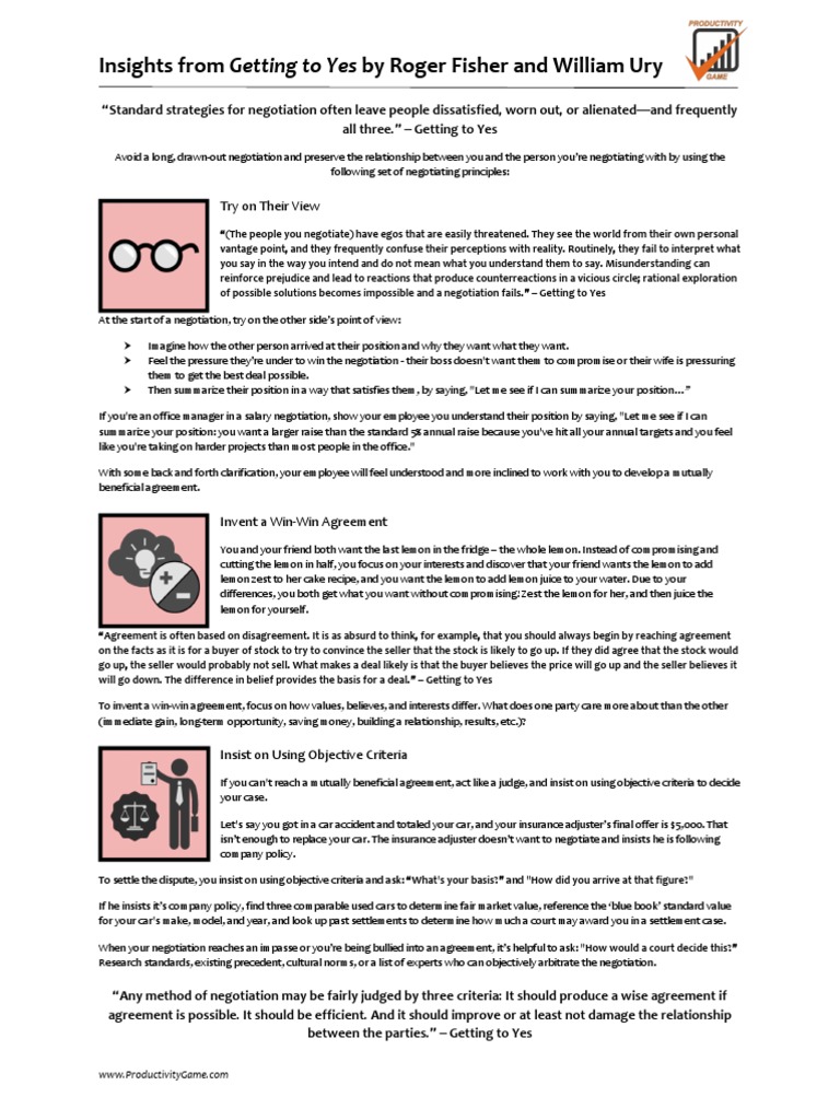 Getting To Yes PDF | Download Free PDF | Negotiation | Psychological ...