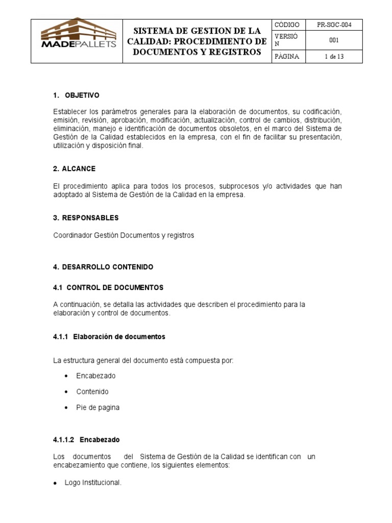 Control de Documento y Registro | PDF | Sistema de manejo de calidad ...