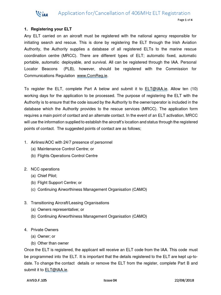 Elt Application Form | PDF | Transport Safety | Aerospace