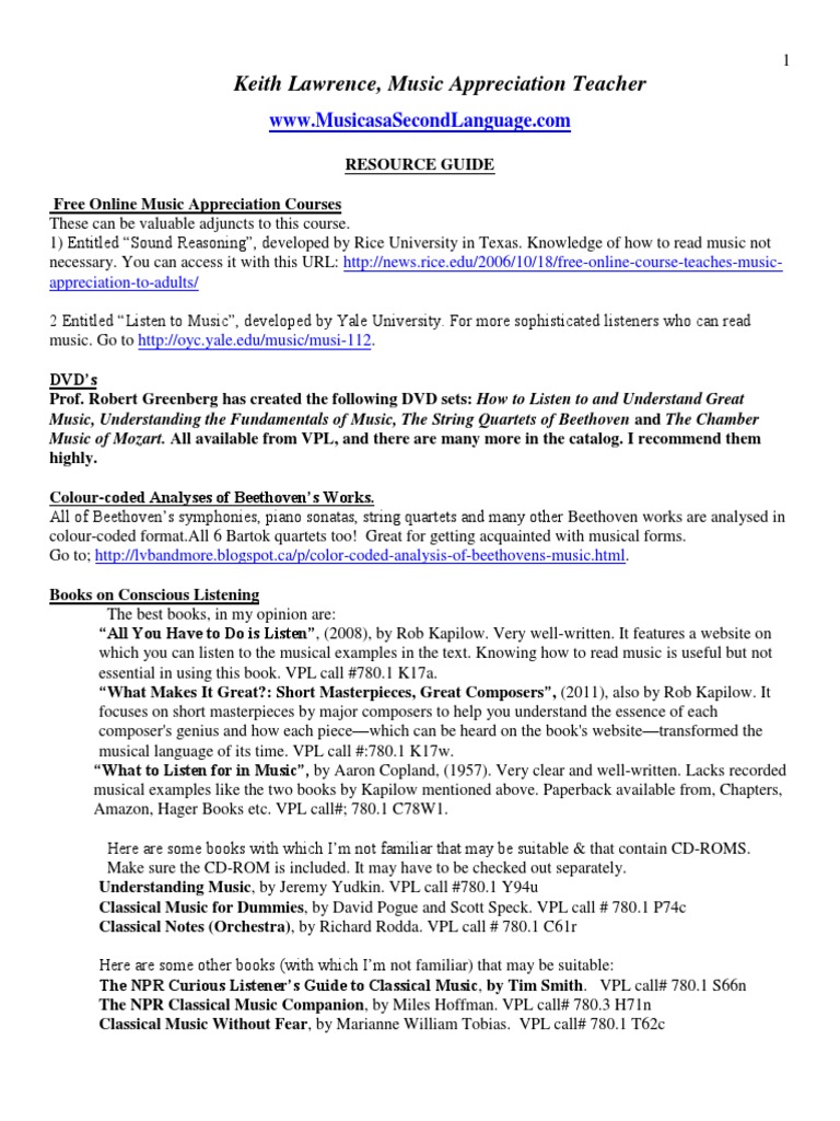 Free Music Appreciation Resources Guide | PDF | Chamber Music | Composers