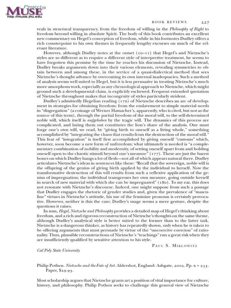 Review of Pothen - Nietzsche and The Fate of Art | PDF | Friedrich ...