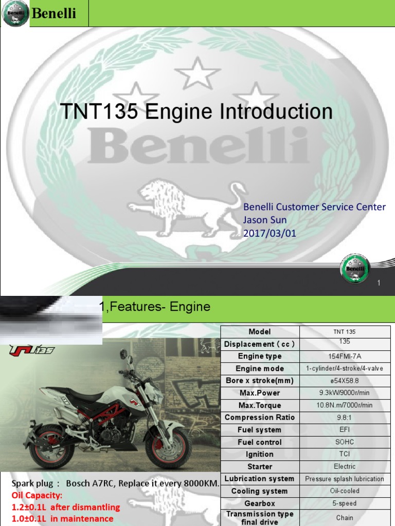 TNT135 Engine Introduction: Benelli Customer Service Center Jason Sun ...