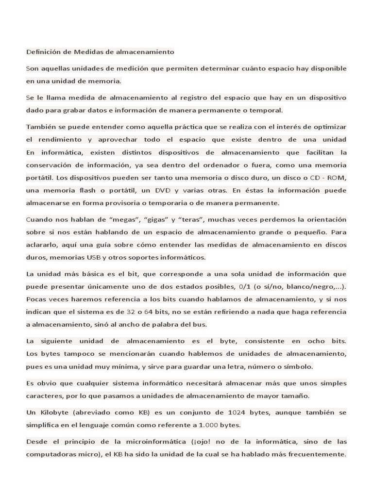 Guía de Medidas de Almacenamiento | PDF | Byte | Poco