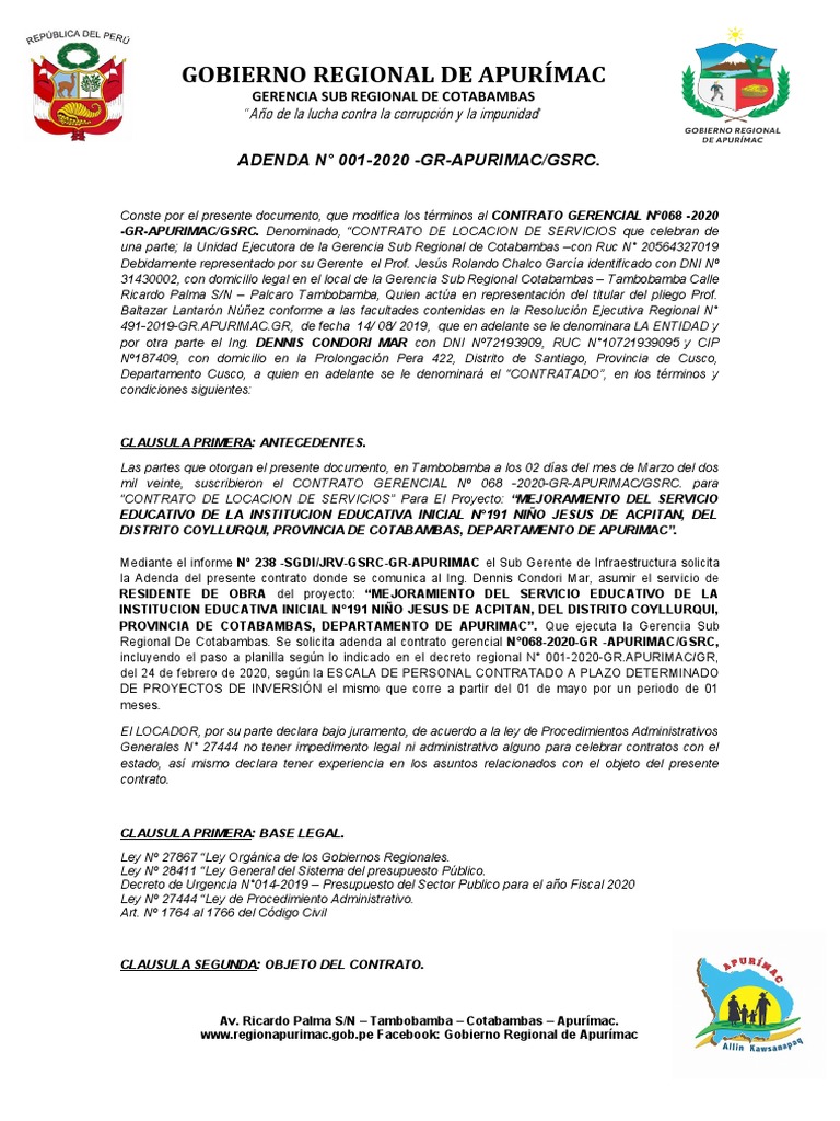 Adenda #001-2020 Dennis Condori Mar Modificado Final Final | PDF ...