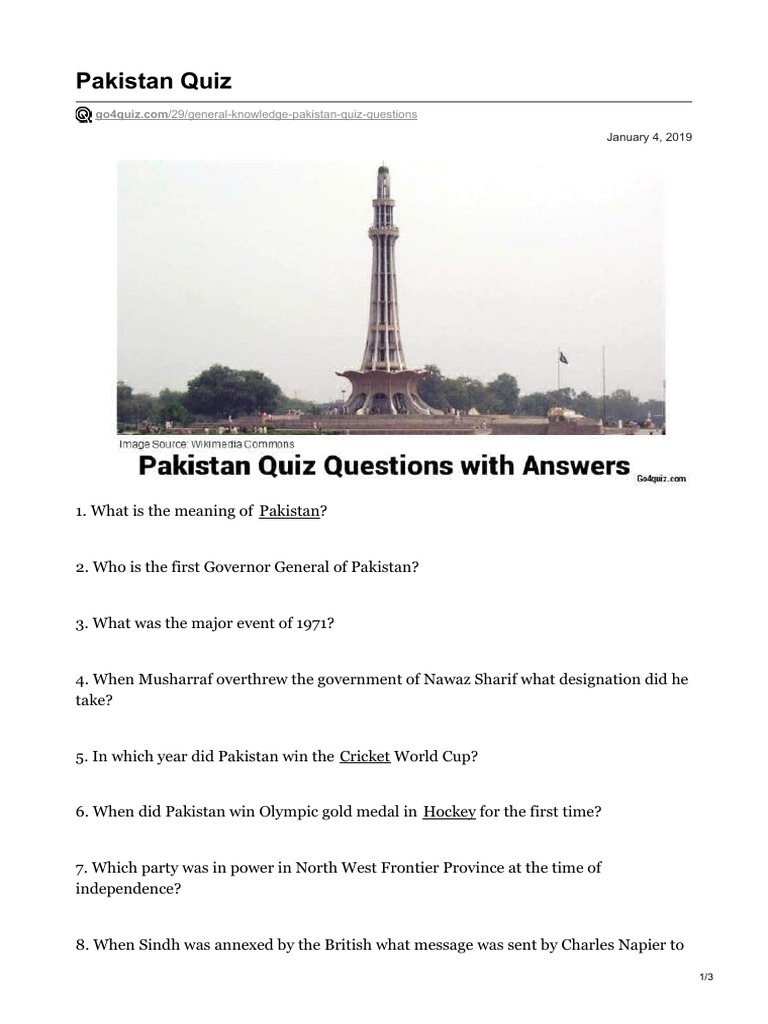 Pakistan Quiz | PDF