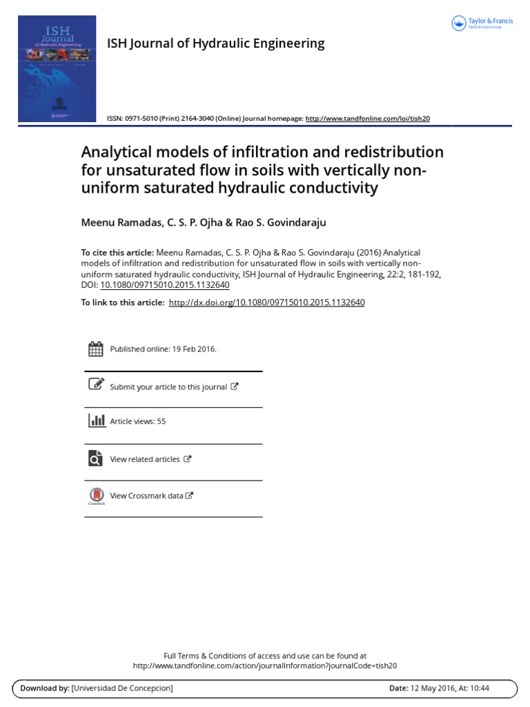 3 - Analytical Models of Infiltration and Redistribution For Unsaturated Flow in Soils With ...