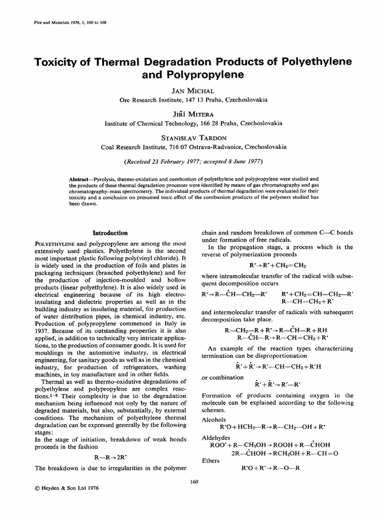 Toxicity of Thermal Degradation Products of Polyethylene and ...