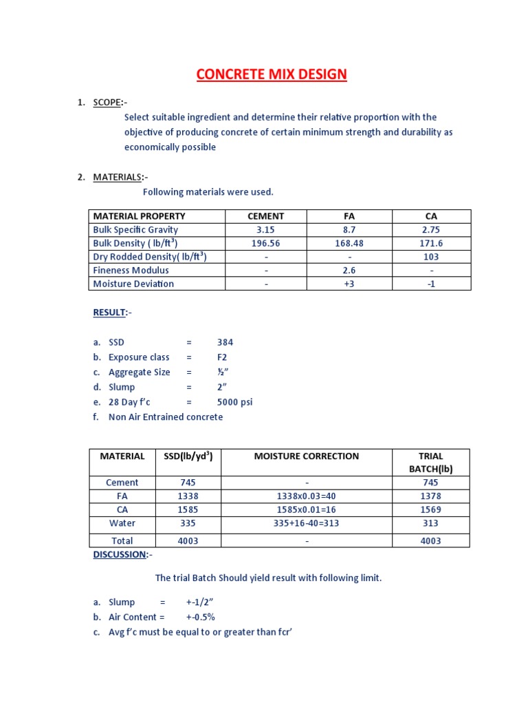 Concrete Mix Design: 1. Scope | PDF