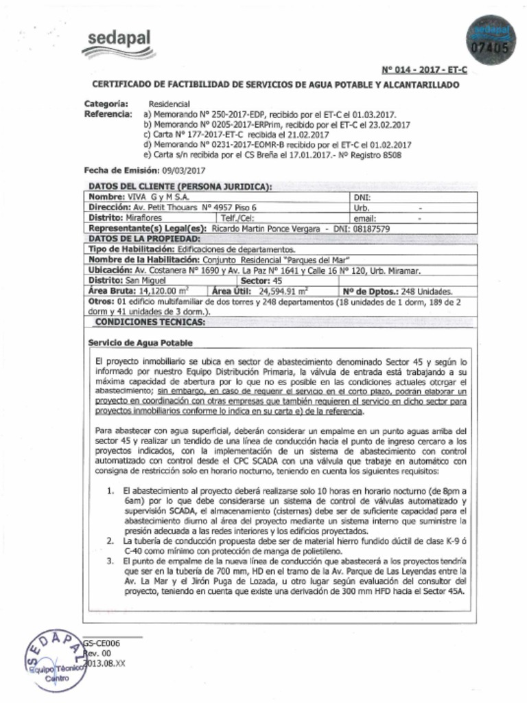 Certificado de Factibilidad de Agua | PDF