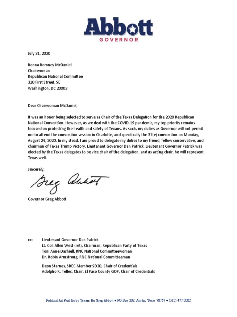 Abbott Letter To Ronna Romney McDaniel | PDF