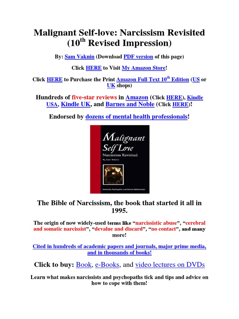 Malignant Self-Love: Narcissism Revisited (10 Revised Impression) | PDF ...