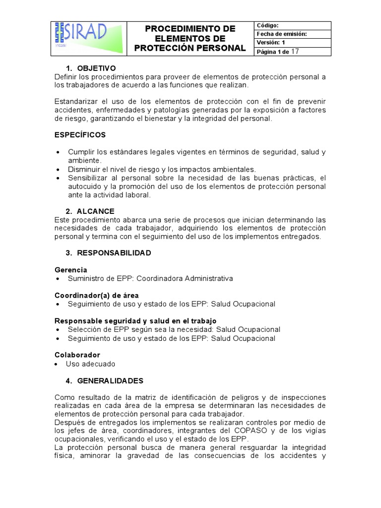 Procedimiento de Epp | PDF | Guante | Seguridad y salud ocupacional