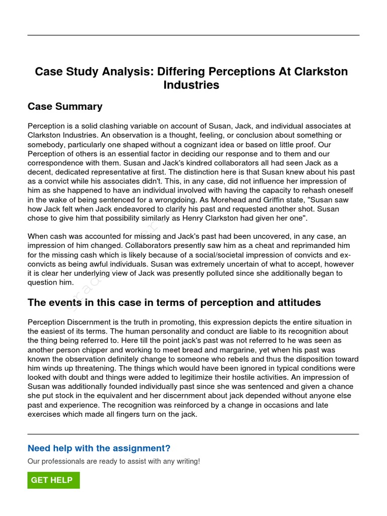 Case Study Analysis: Differing Perceptions at Clarkston Industries ...