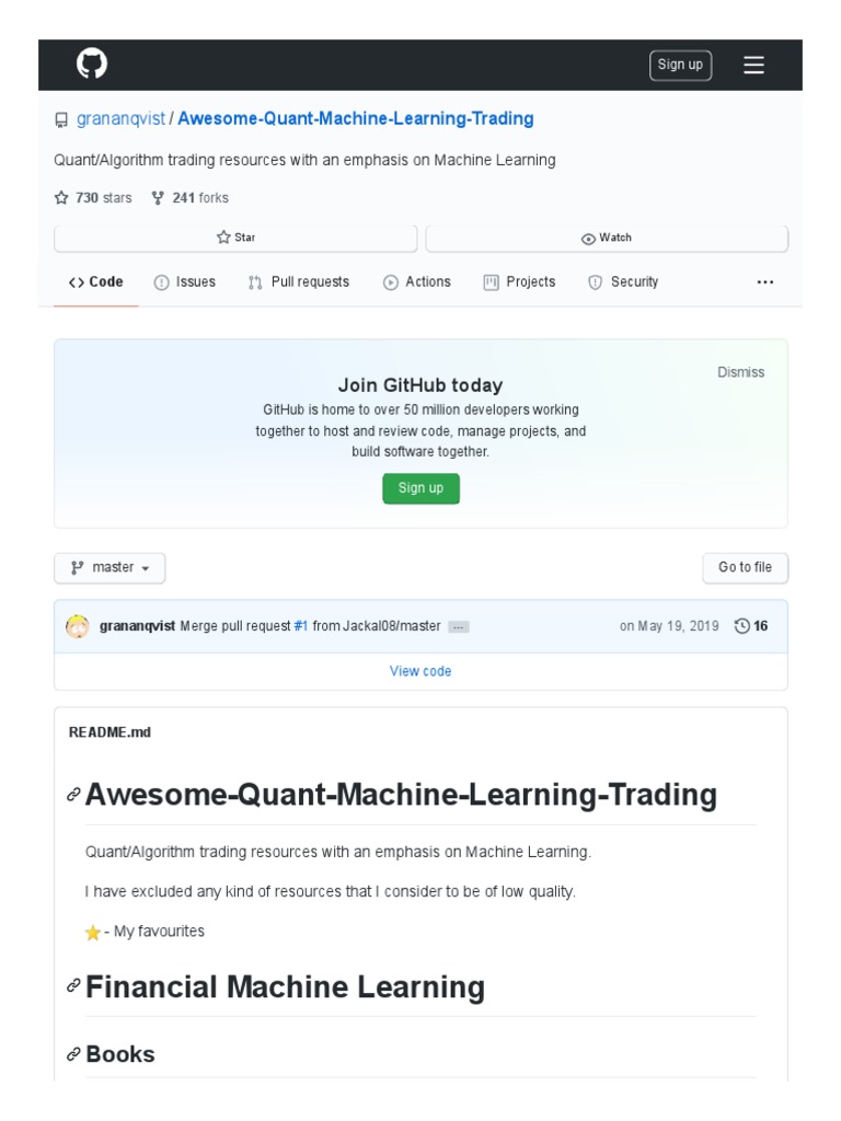 Github Com Grananqvist Awesome Quant Machine Learning Trading PDF | PDF ...