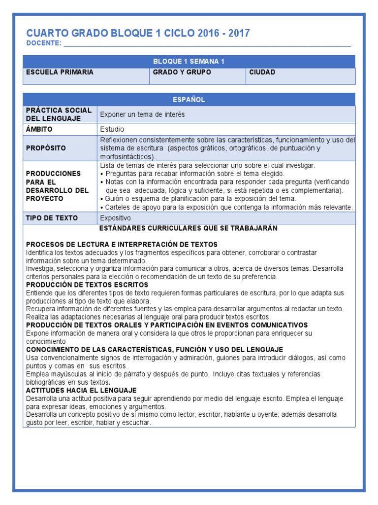 Cuarto Grado Bloque 1 SEMANA 1 | PDF | Conocimiento | Escritura