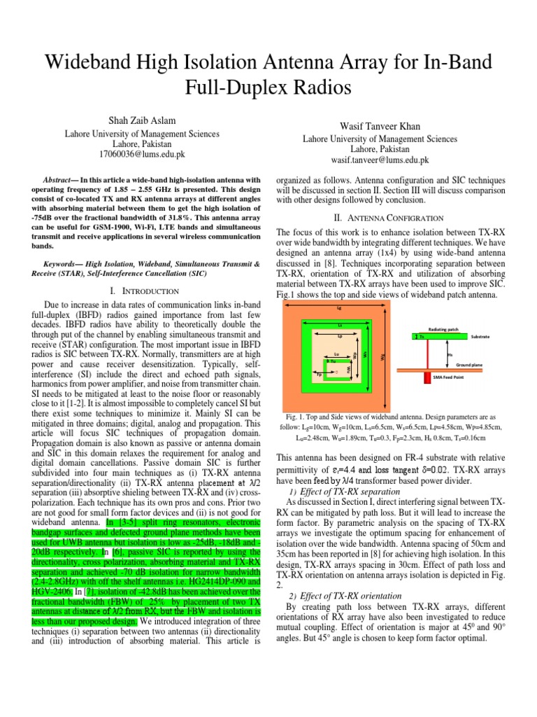 Wideband High Isolation Antenna Array For in Band Full Duplex Radios - WTK | PDF | Antenna ...