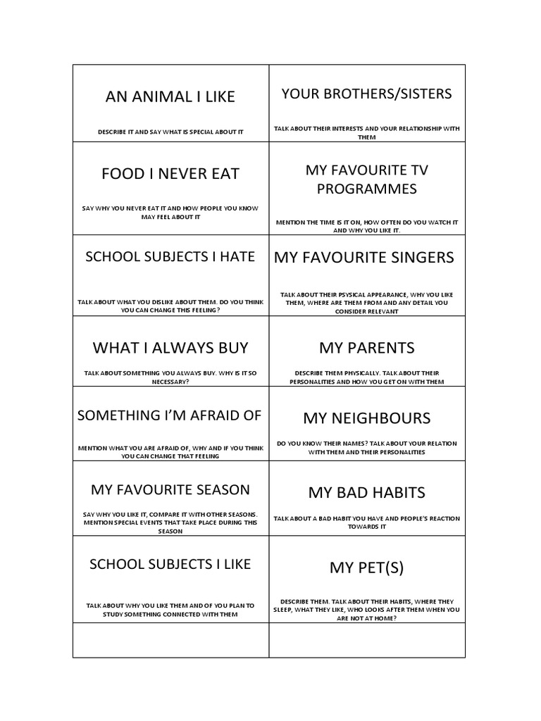 Topics For Conversation A1 B1 | PDF