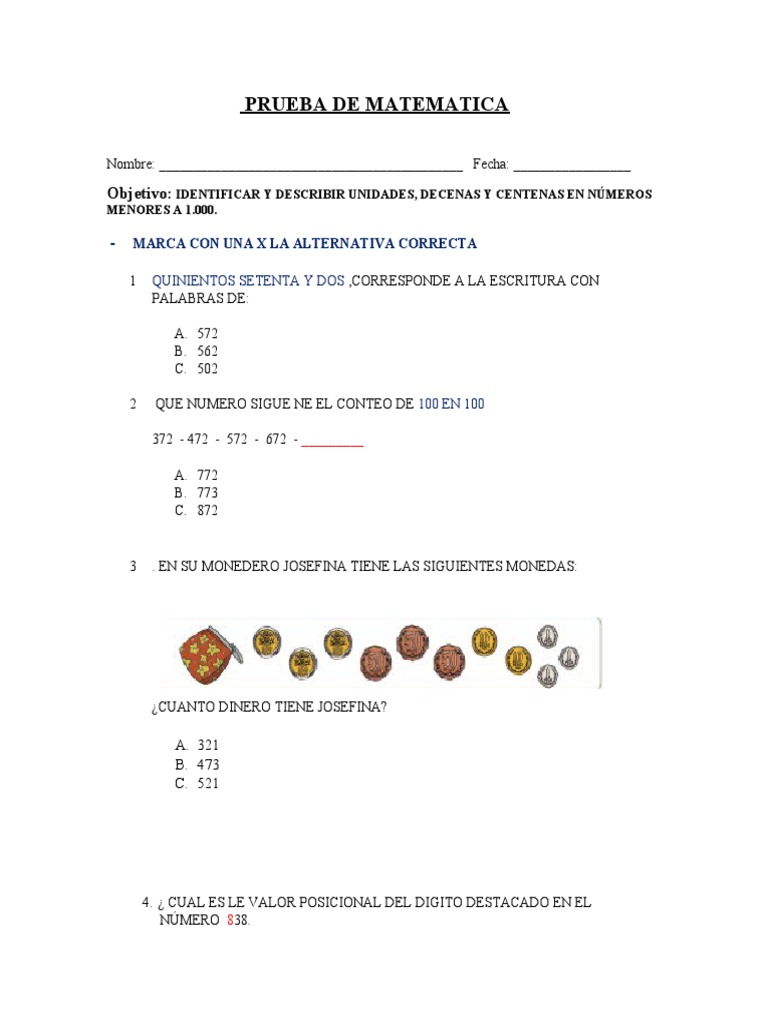 Prueba de Valor Posicional para Niños | PDF