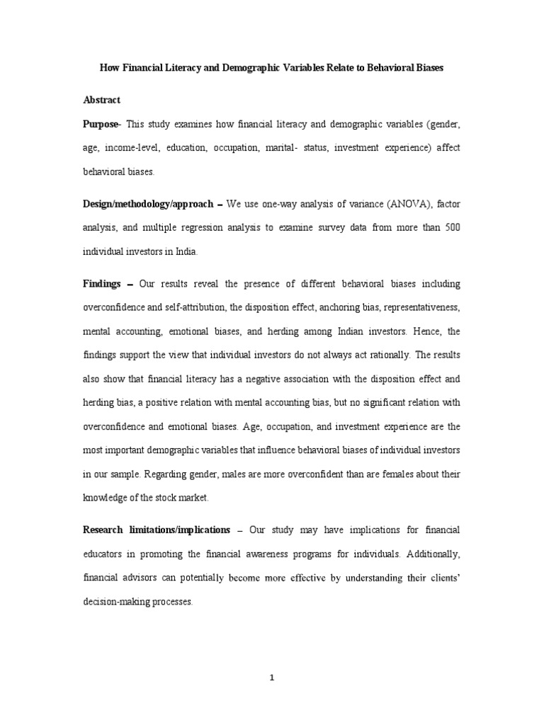 Financial Literacy and Biases in India | PDF | Factor Analysis | Bias