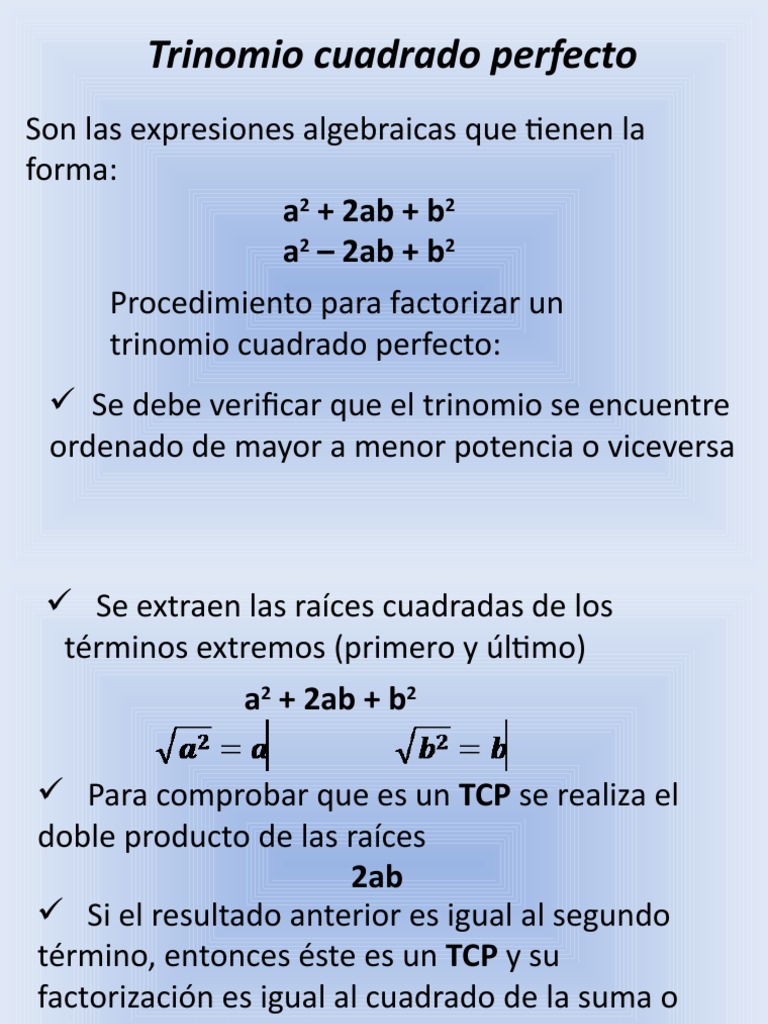 Factorización de Trinomios Cuadrados Perfectos | PDF