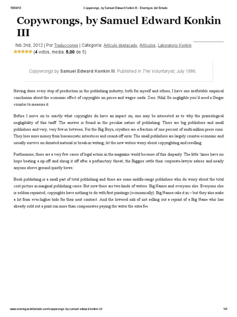 Samuel Edward Konkin III - Copywrongs | PDF | Copyright | Royalty Payment