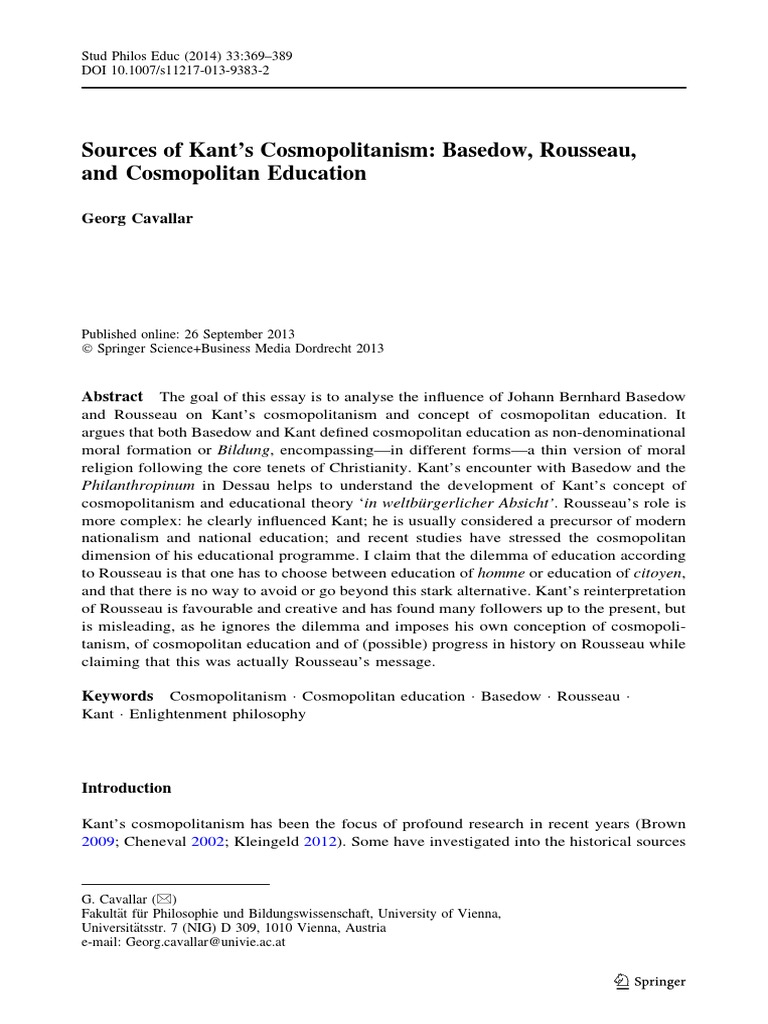 Kant Basedow Rousseau and Cosmopolitan Education | PDF ...