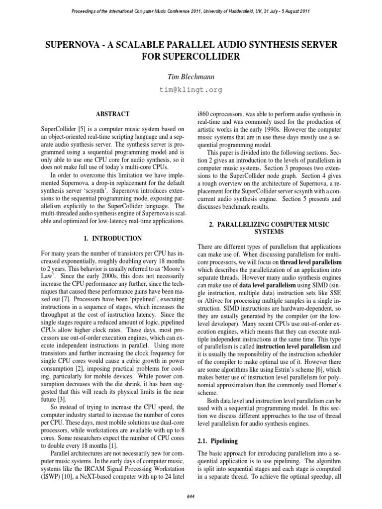 Supernova - A Scalable Parallel Audio Synthesis Server For Supercollider | PDF | Parallel ...
