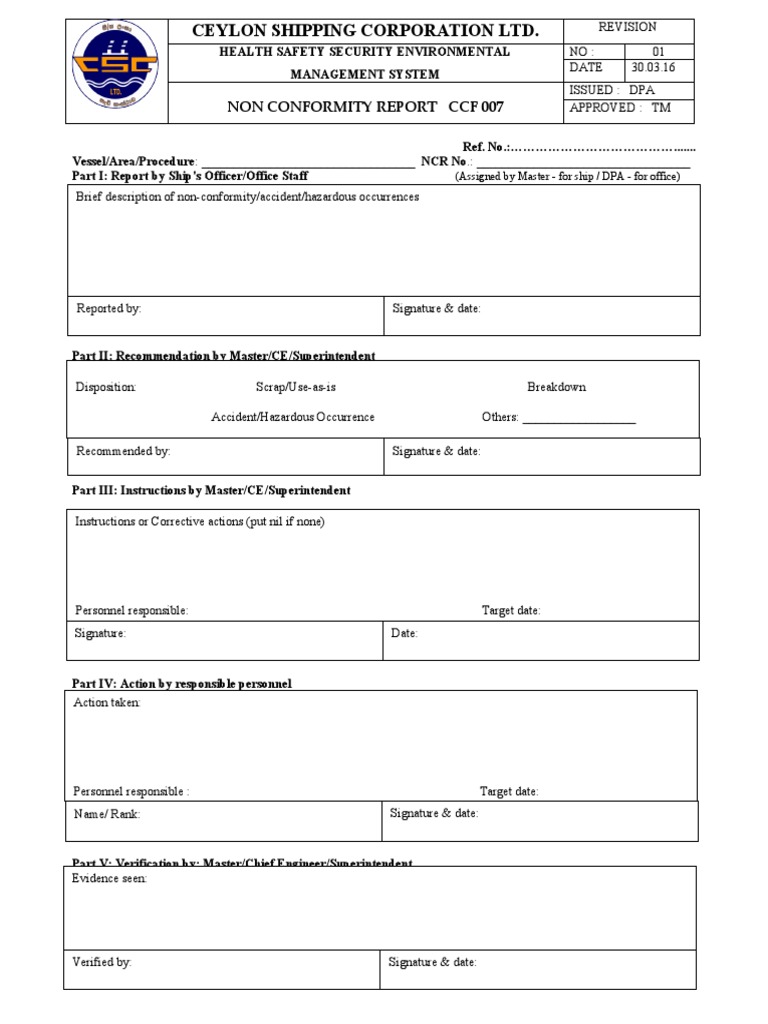 CCF 007 Non Conformity Report | PDF
