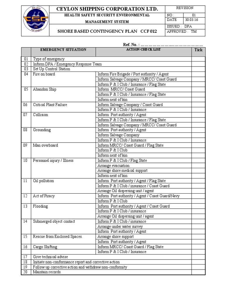 CCF 012 Shore - Based Contingency Plan | Download Free PDF | Coast ...