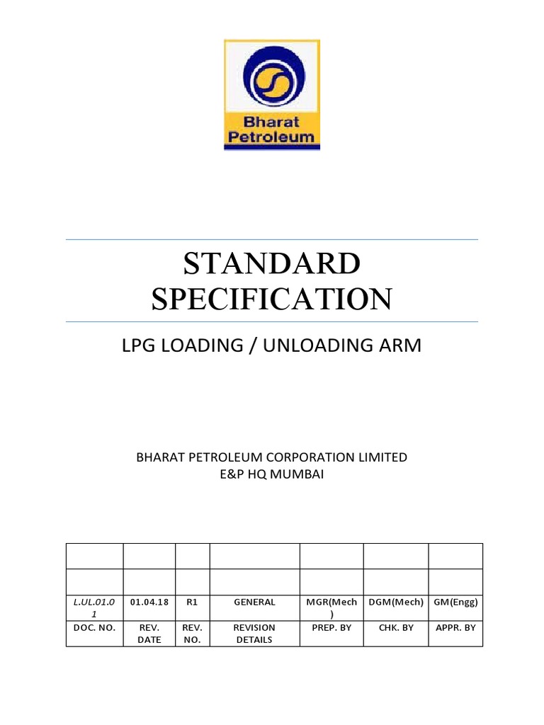 Standard Specification: LPG Loading / Unloading Arm | PDF | Pipe (Fluid Conveyance) | Leak