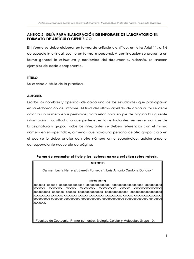 Guia Elaboracion Informes Lab GuiaNueva PDF | PDF | Mitosis | Biología Celular)