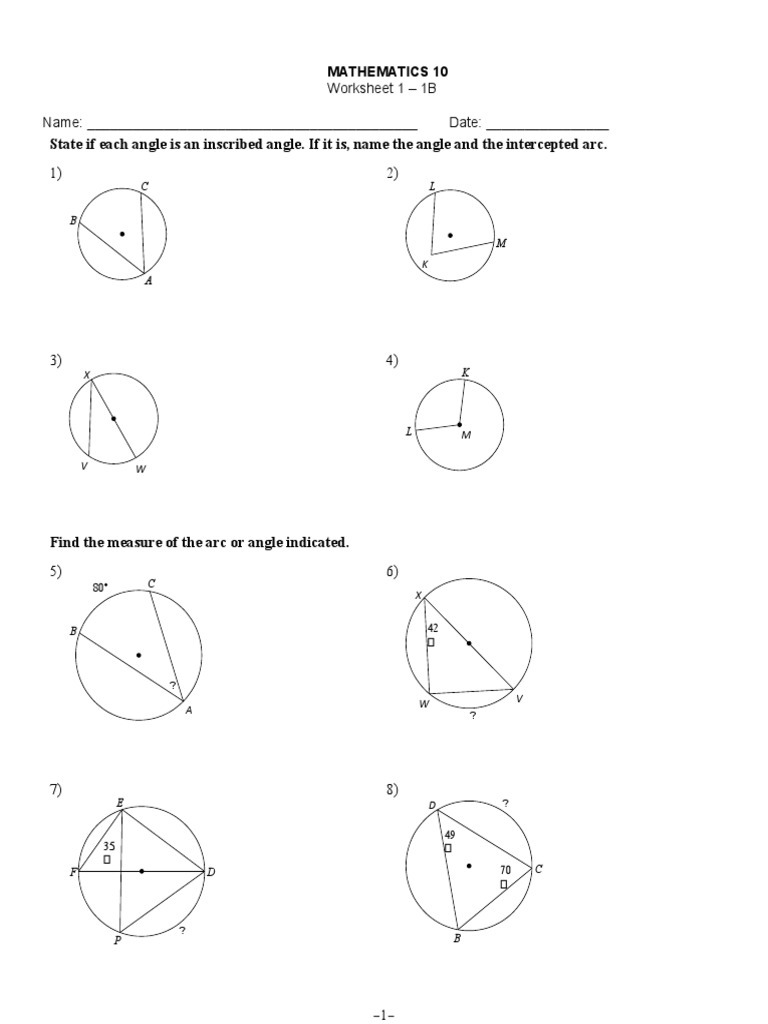 State If Each Angle Is An Inscribed Angle. If It Is, Name The Angle and ...
