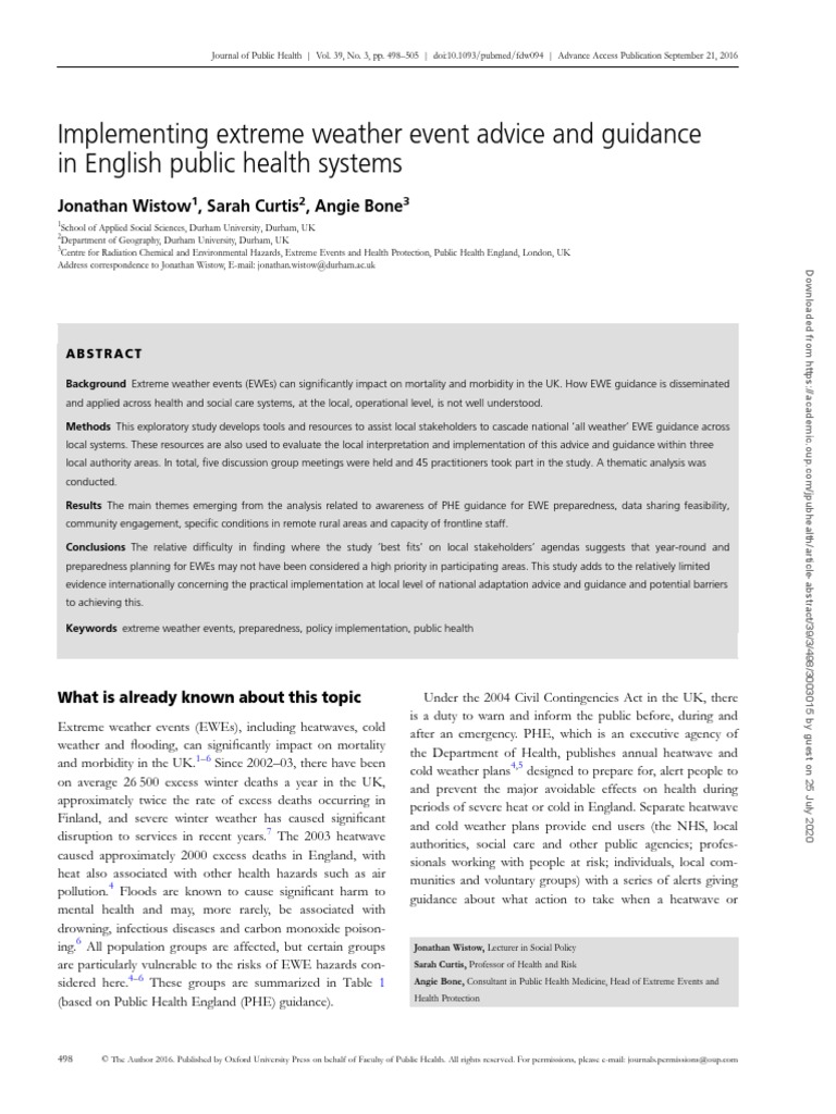 Implementing Extreme Weather Event Advice and Guidance in English ...