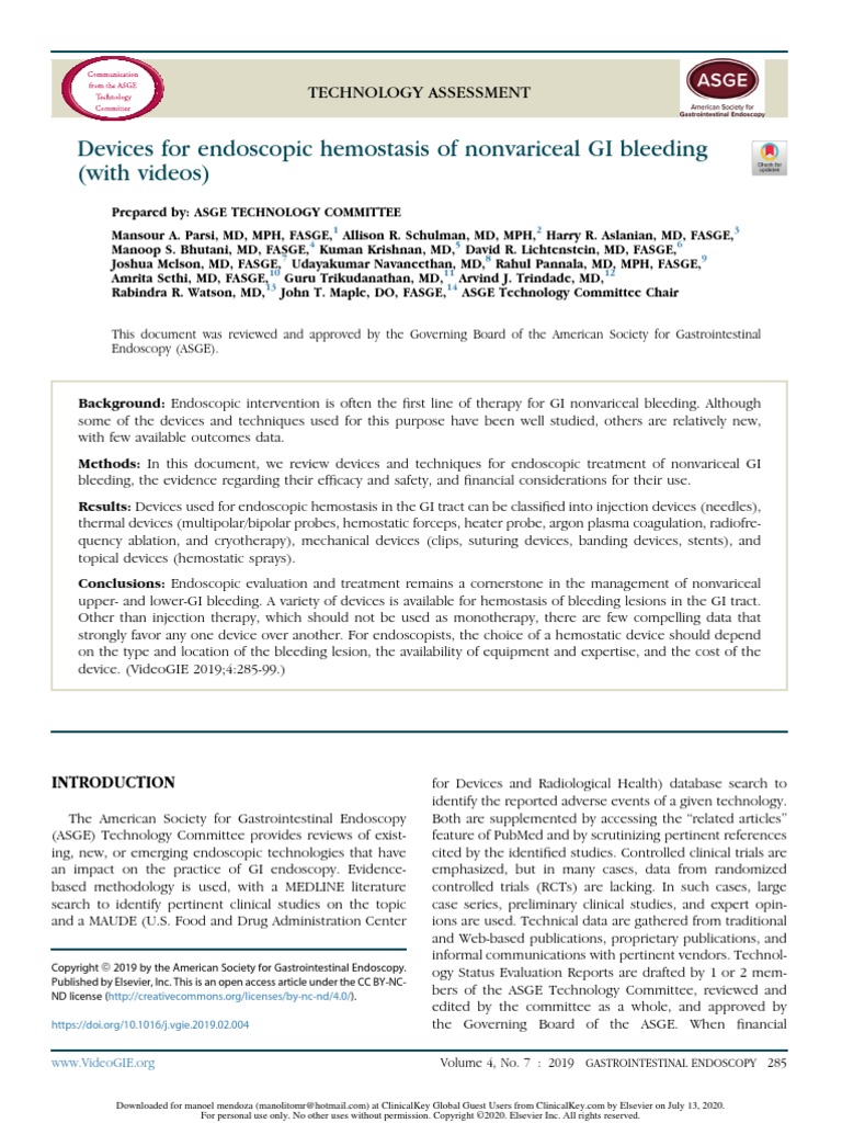 Devices For Endoscopic Hemostasis of Nonvariceal GI Bleeding (With ...