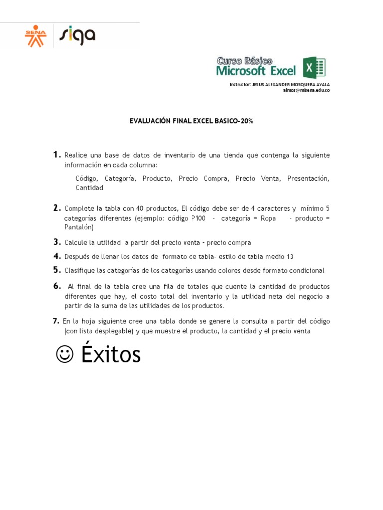 Evaluación Final Excel Basico | PDF