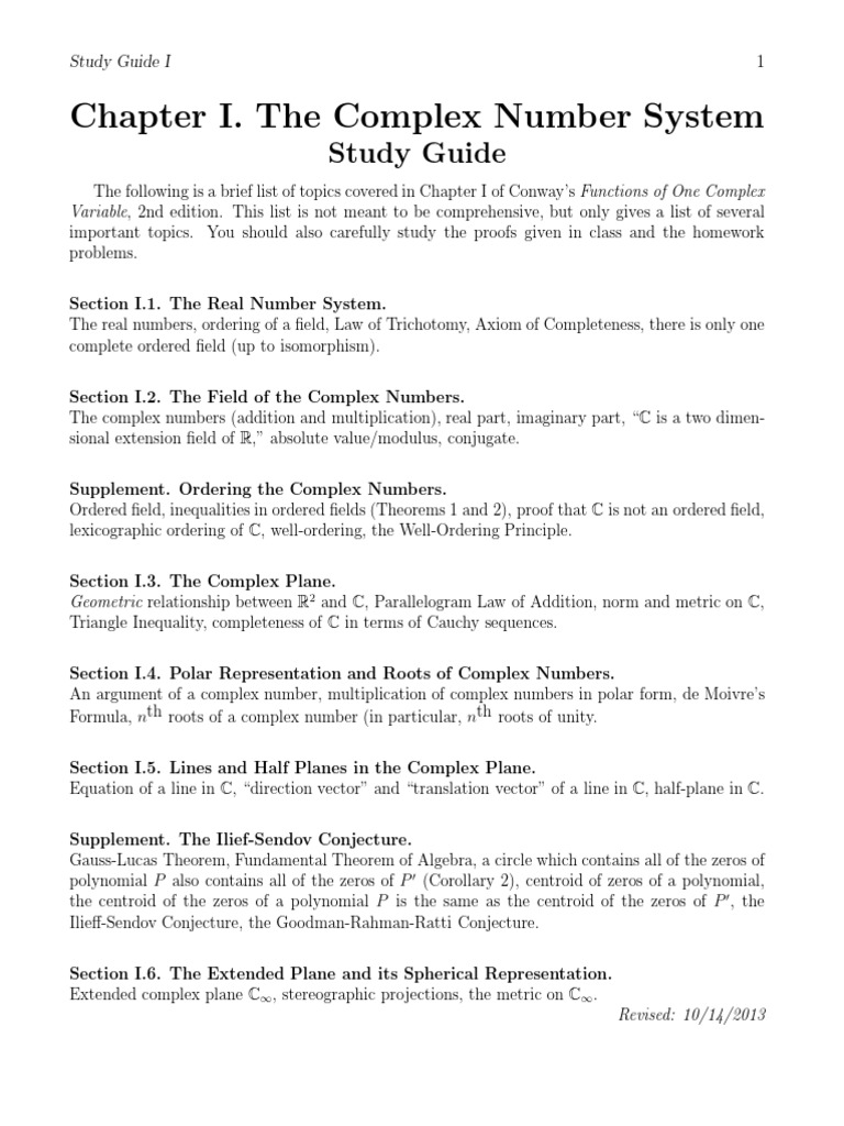 Chapter I. The Complex Number System: Study Guide | PDF