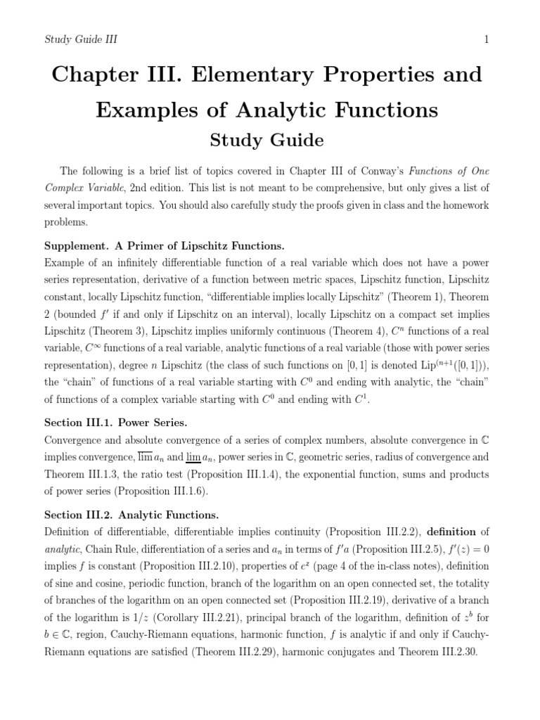 Chapter III. Elementary Properties and Examples of Analytic Functions ...