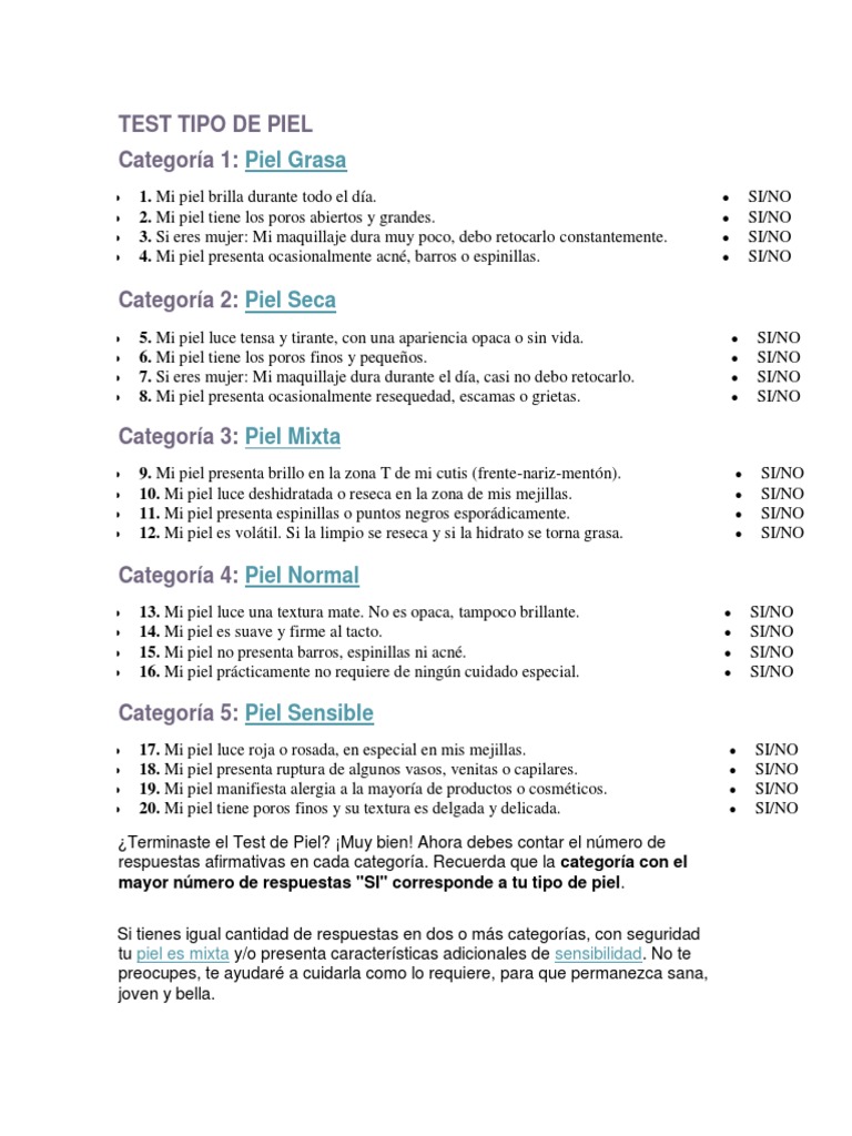 Test Tipo de Piel | PDF | Piel | Bienestar