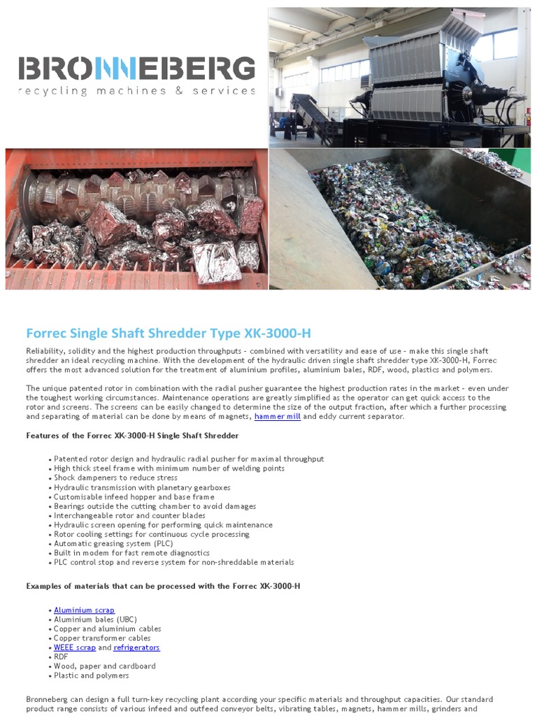 Forrec Single Shaft Shredder Type XK-3000-H: Hammer Mill | PDF ...