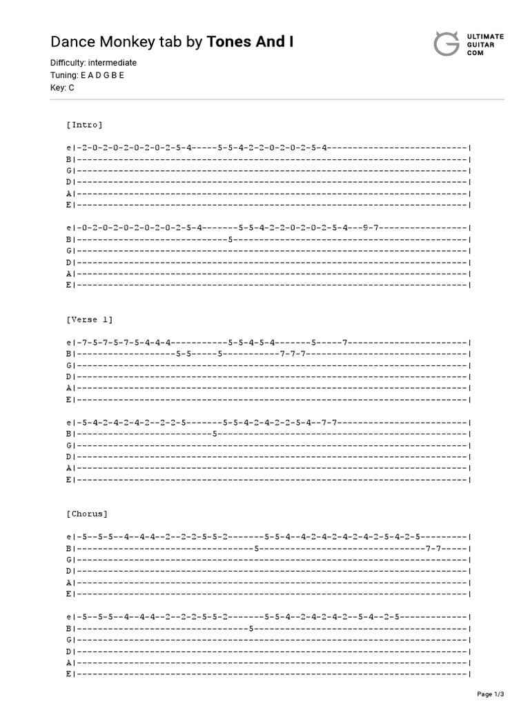 Dance Monkey Tab by Tones and Itabs at Ultimate Guitar Archive PDF | PDF