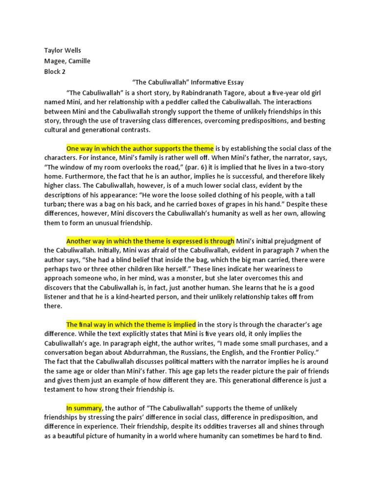 Cabuliwallah Essay | PDF | Psychological Concepts