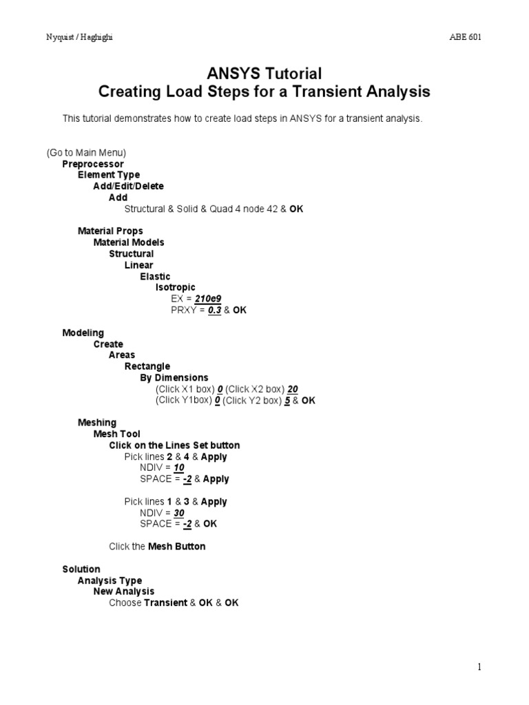 ANSYS Tutorial Creating Load Steps For A Transient Analysis: Nyquist ...