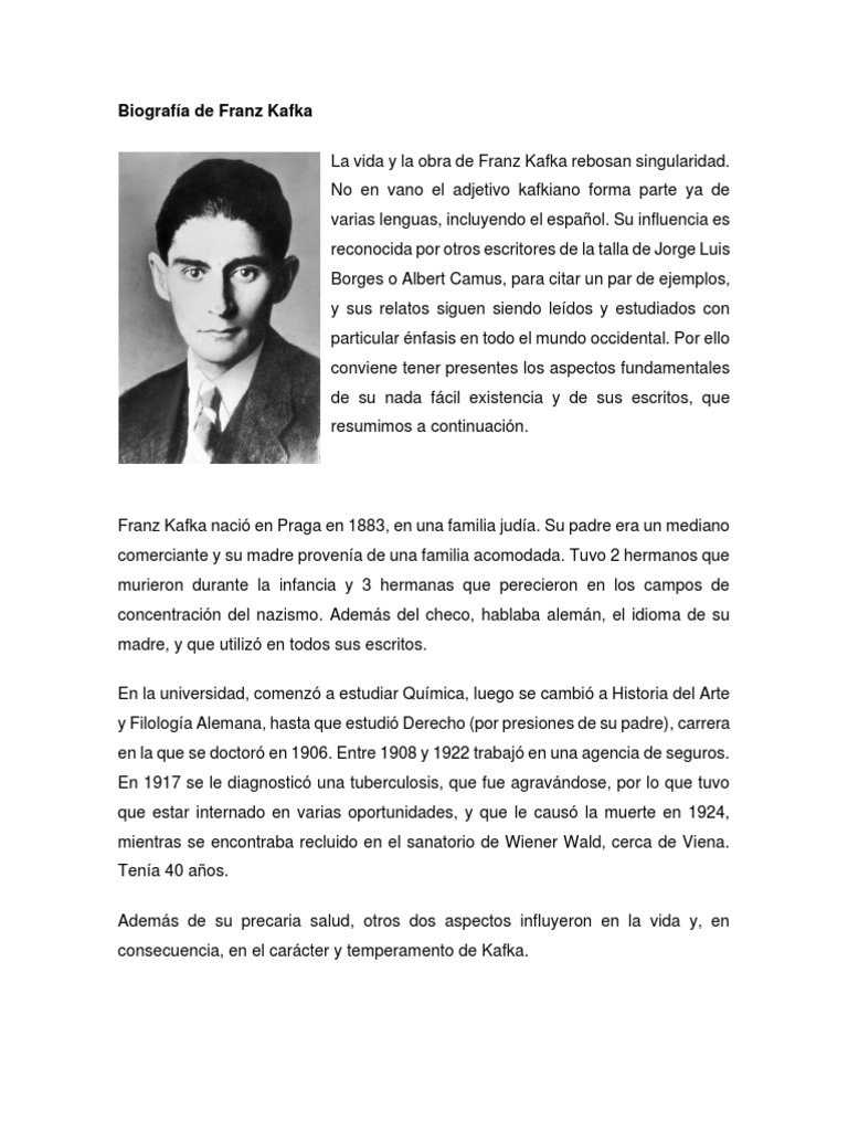 Biografía de Franz Kafka | PDF | Franz Kafka | Science