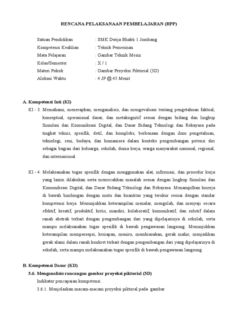 RPP - Gambar Teknik Mesin KD 3.6 Dan 4.6 - Drajad Kusuma Wicaksono | PDF