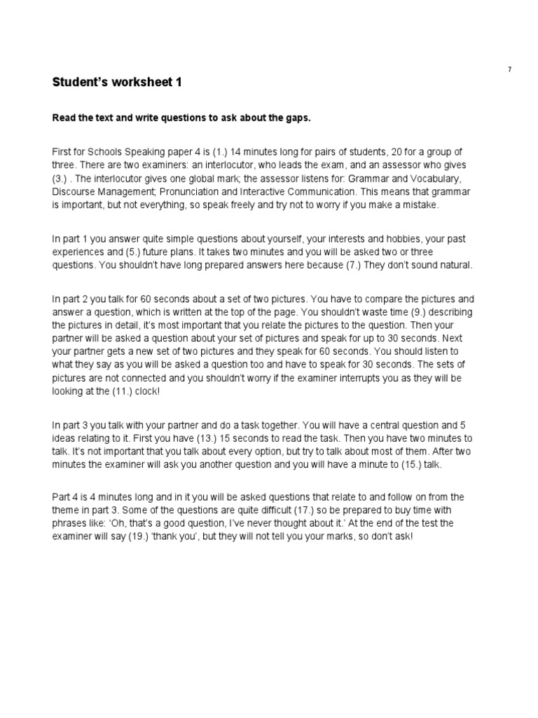 Speaking-Test-Overview Worksheet 1 | PDF | Question | Test (Assessment)