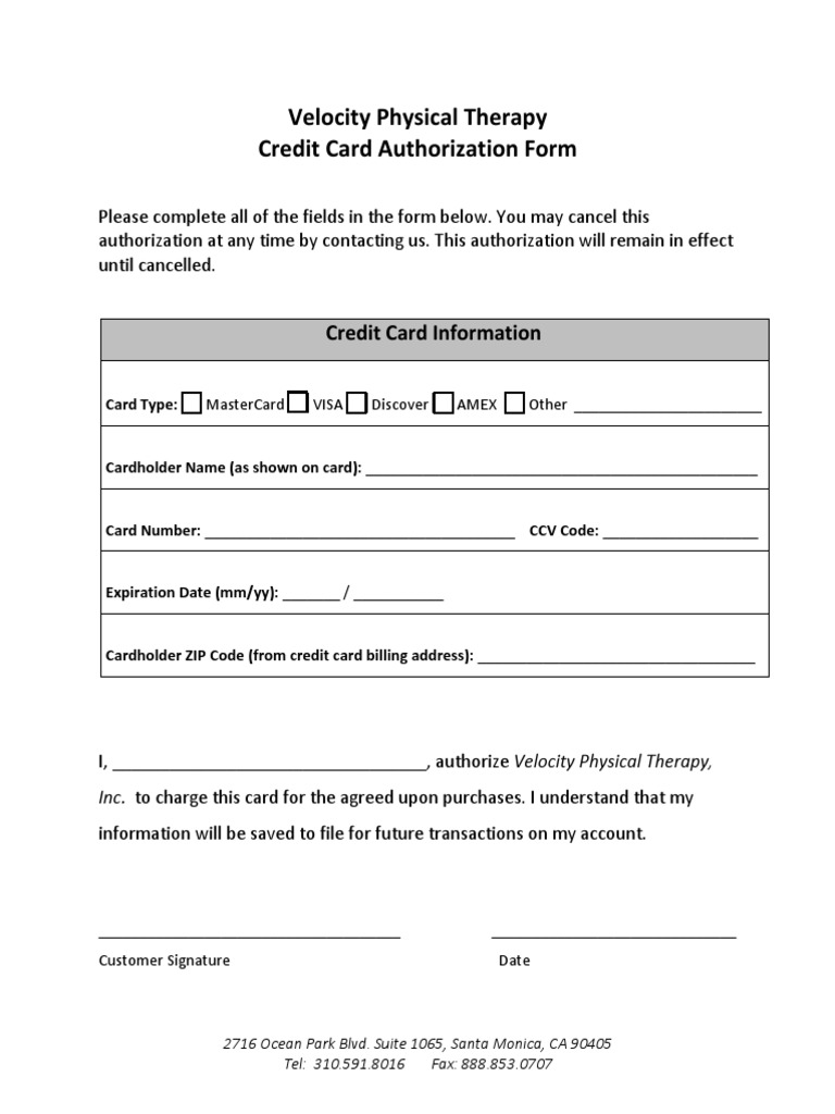 Credit Card Authorization Form Fillable | PDF