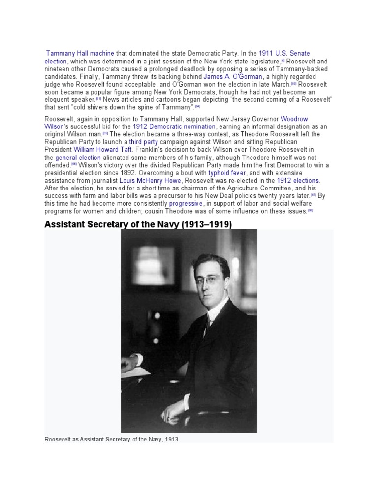 Assistant Secretary of The Navy (1913-1919) : Tammany Hall Machine 1911 ...